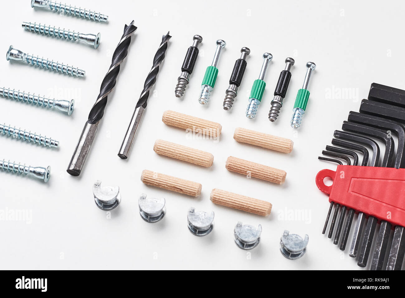 Tools for furniture assembly on white background for mock up template ...