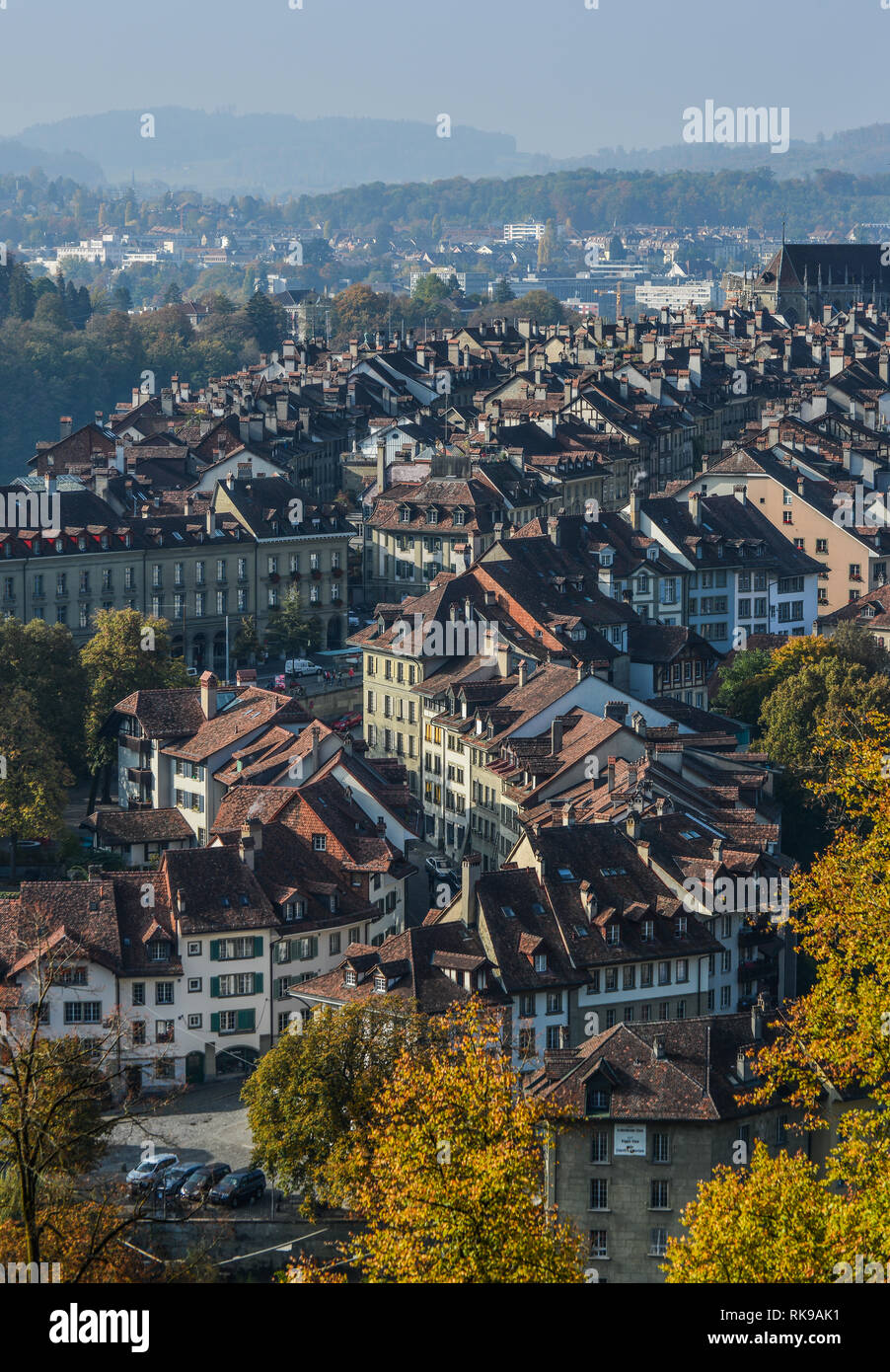 Aerial view of Medieval Town in Bern, Switzerland. The historic old ...
