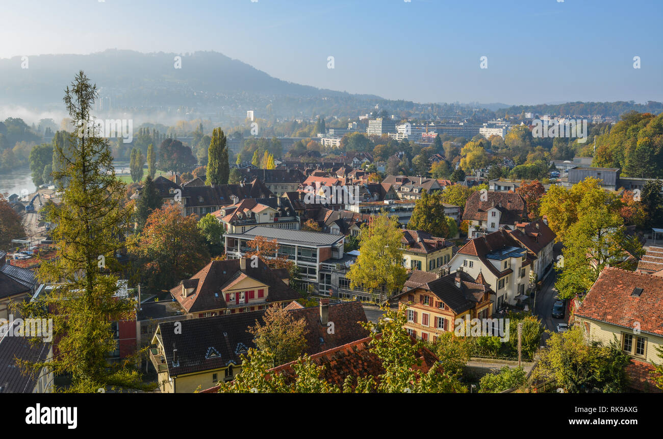 Aerial view of Medieval Town in Bern, Switzerland. The historic old ...