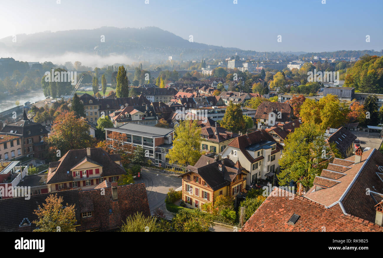 Aerial view of Medieval Town in Bern, Switzerland. The historic old ...