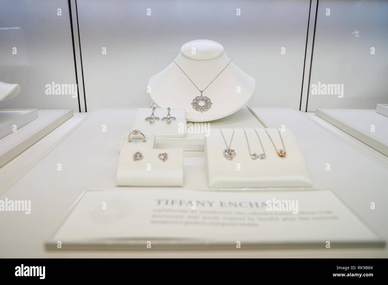 KUALA LUMPUR, MALAYSIA - MAY 09, 2016: showcase at Tiffany store ...