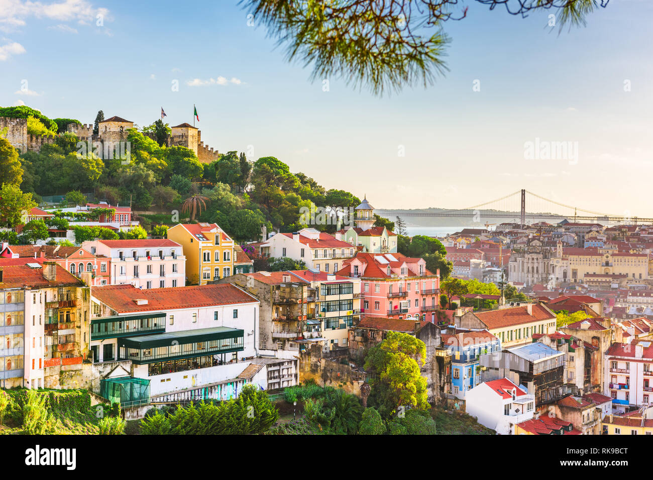 Lisbon, Portugal City Skyline with Sao Jorge Castle and the Tagus River ...