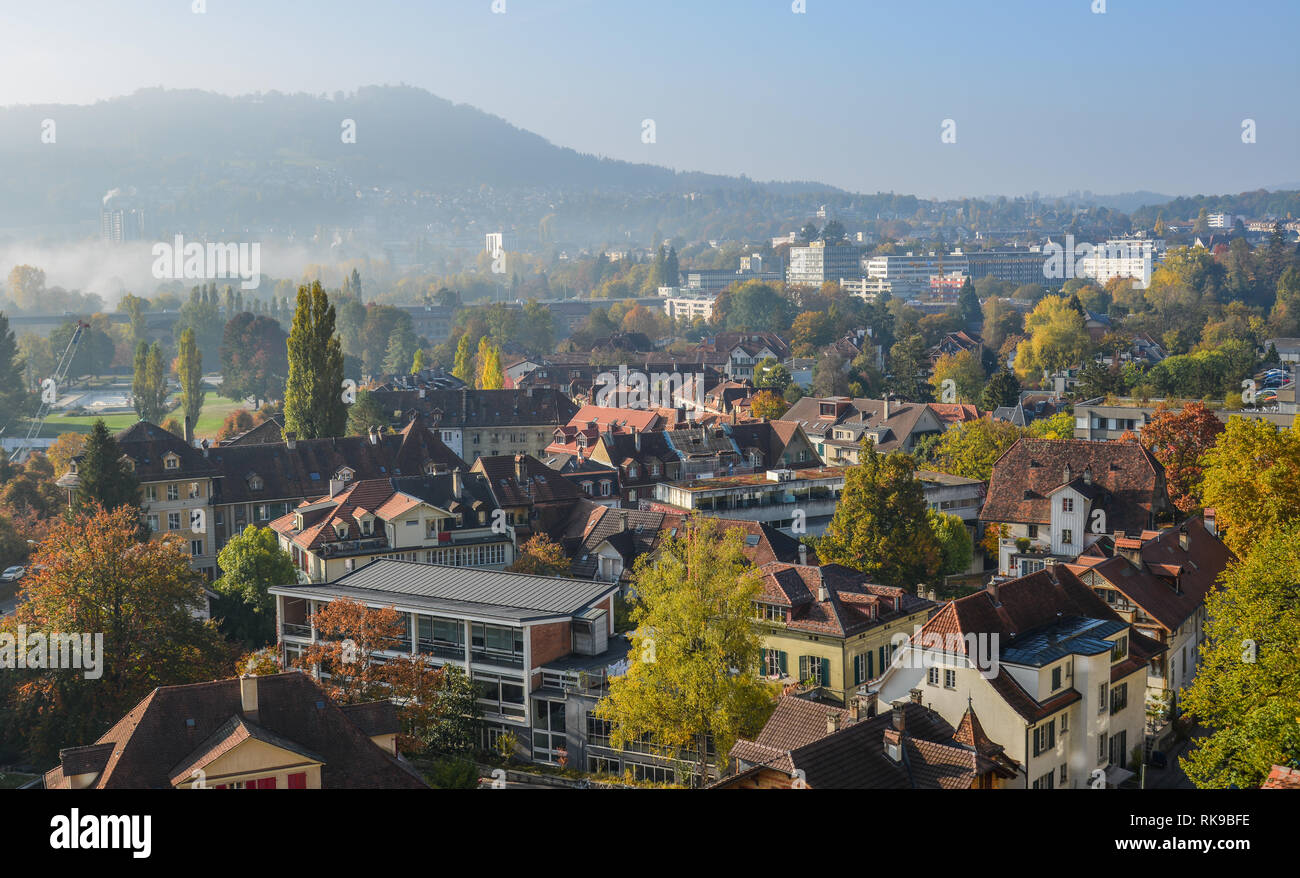 Aerial view of Medieval Town in Bern, Switzerland. The historic old ...