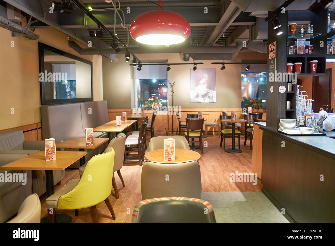 SAINT PETERSBURG, RUSSIA - CIRCA MARCH, 2016: interior of Costa Coffee ...