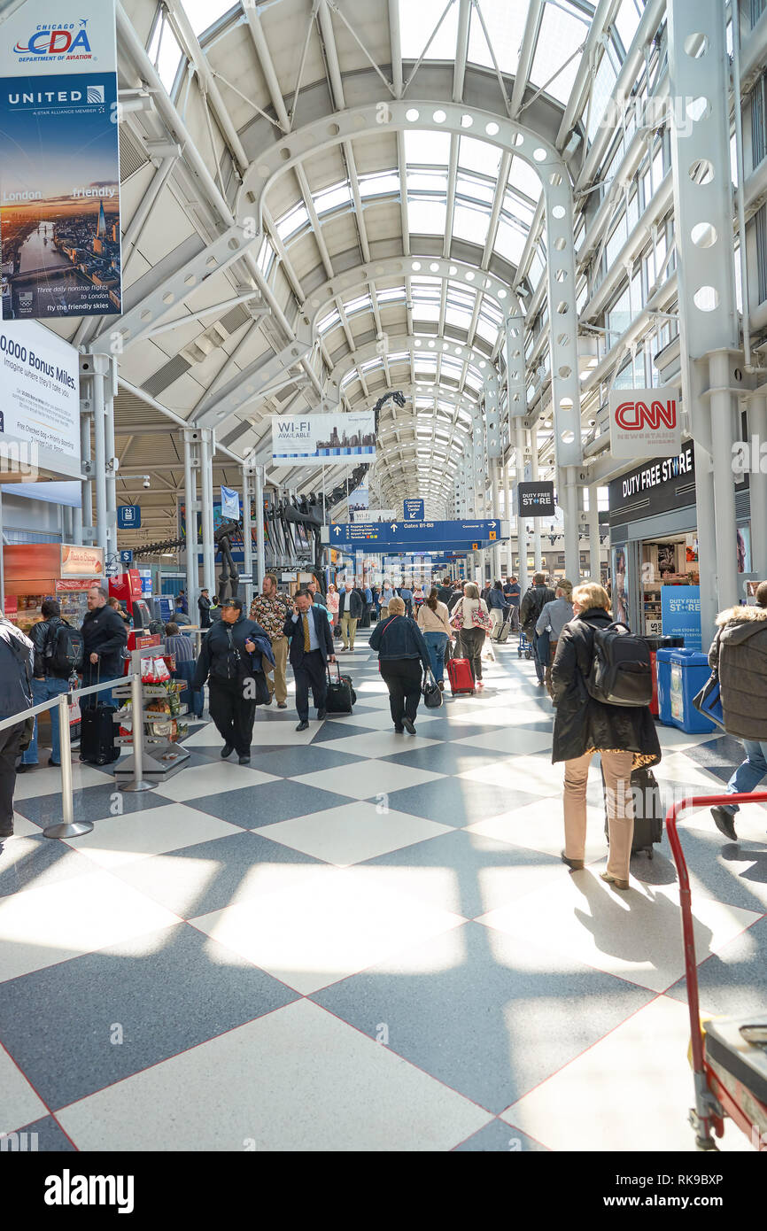 CHICAGO - APRIL 05, 2016: inside of O'Hare International Airport. O ...