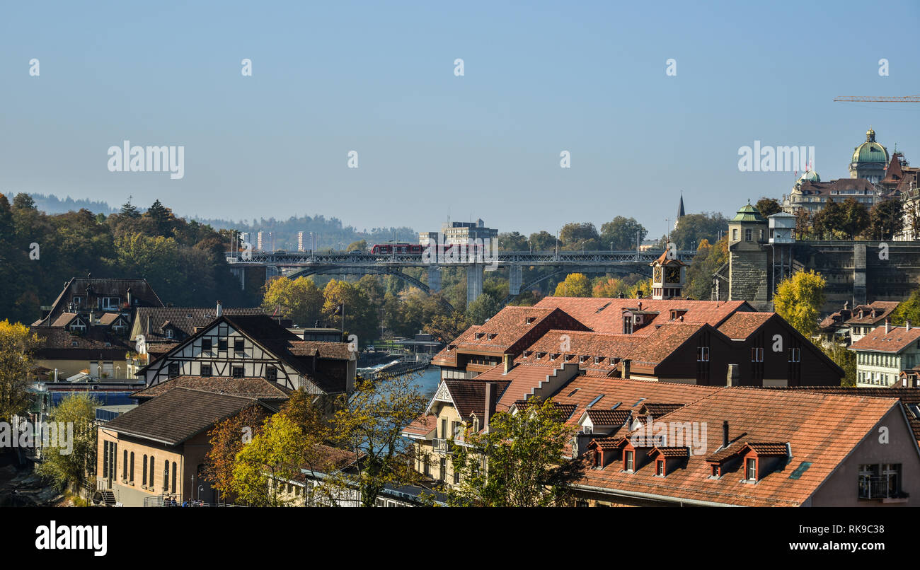 Aerial view of Medieval Town in Bern, Switzerland. The historic old ...