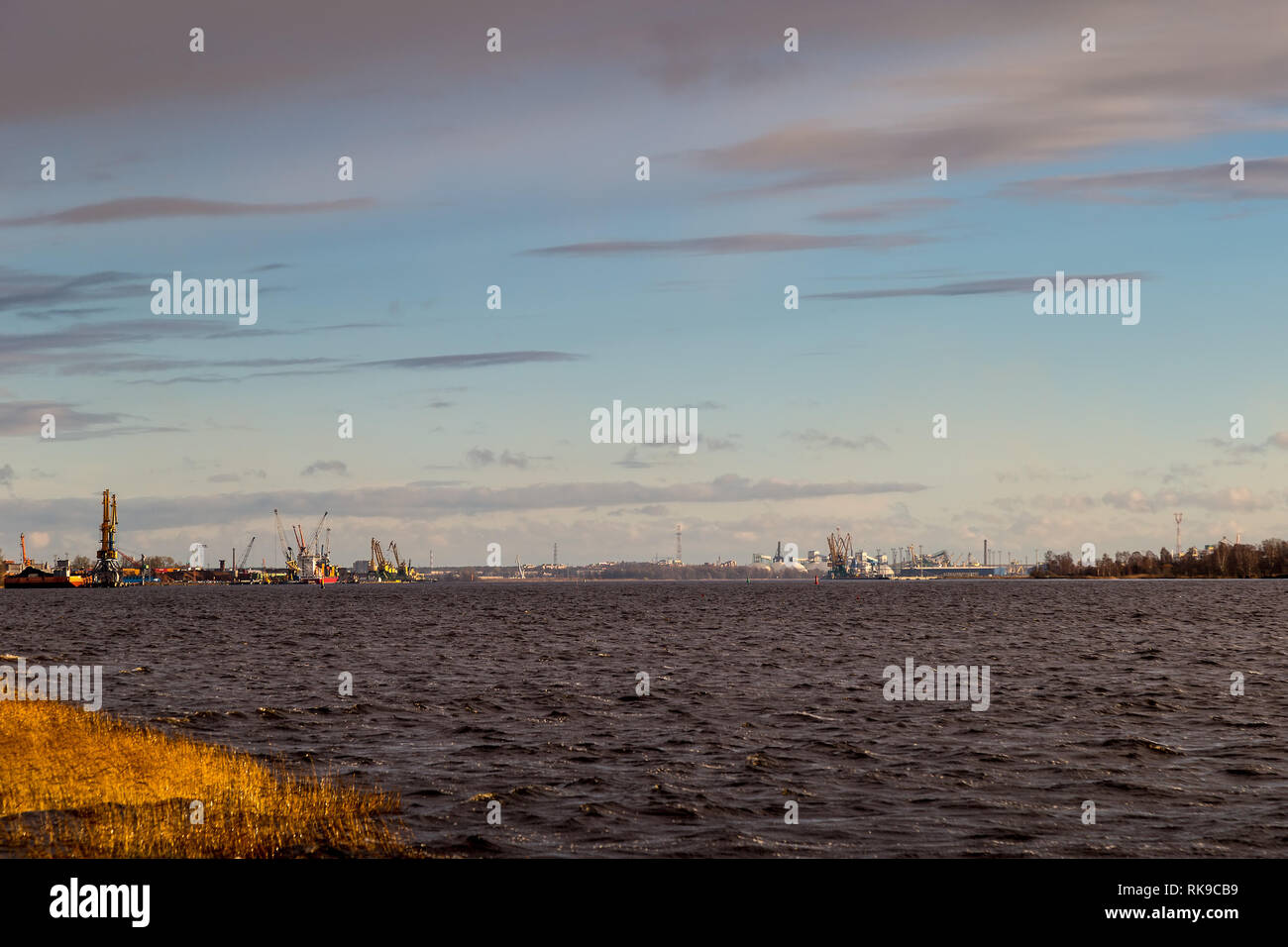 Baltic container terminal with port cranes. Riga cargo terminal. Riga ...