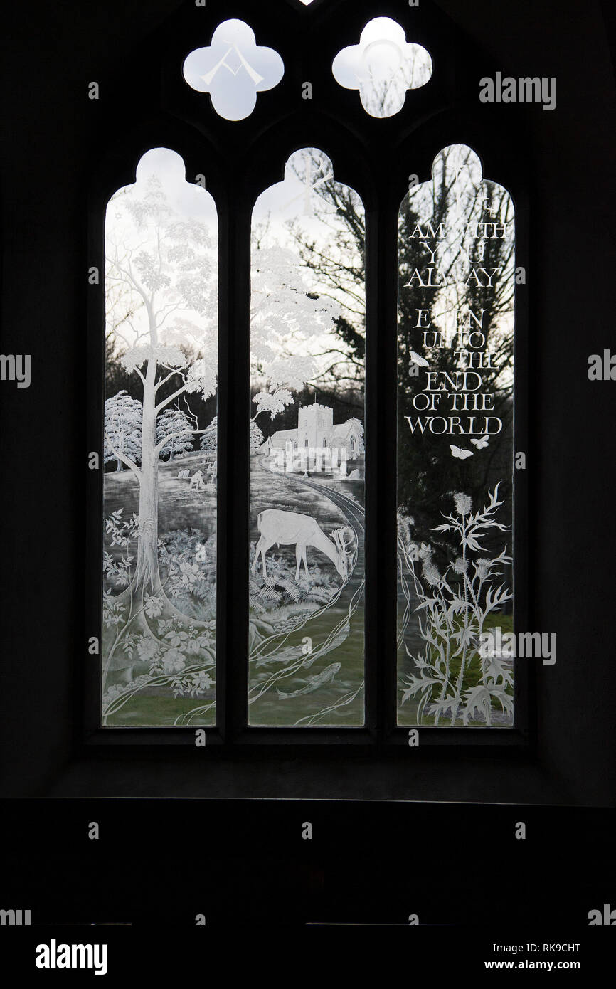 Engraved Millennium window Boldre Church New Forest National Park ...