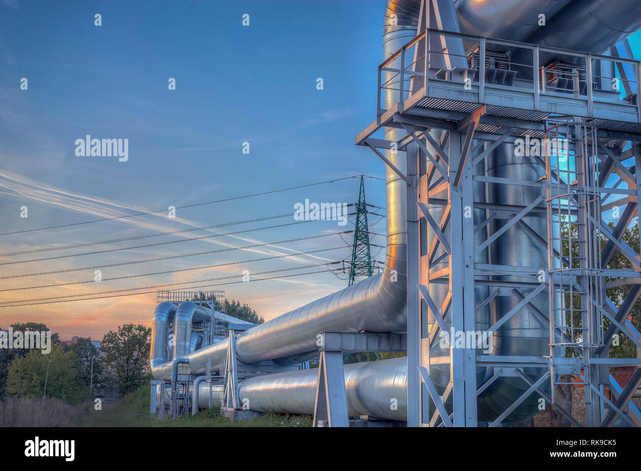 Industrial zone. The equipment of oil refining. Close-up of industrial ...