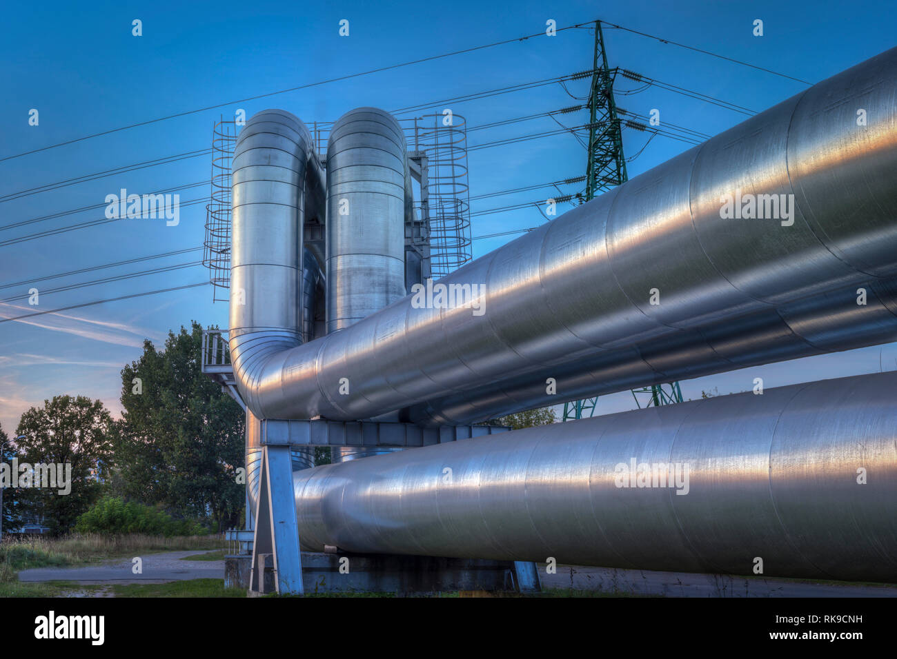 Industrial zone. The equipment of oil refining. Close-up of industrial ...