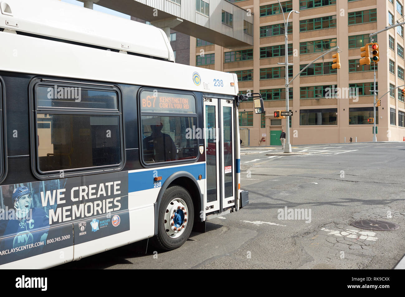 NEW YORK, USA - CIRCA MARCH, 2016: bus in Brooklyn at daytime. Brooklyn ...