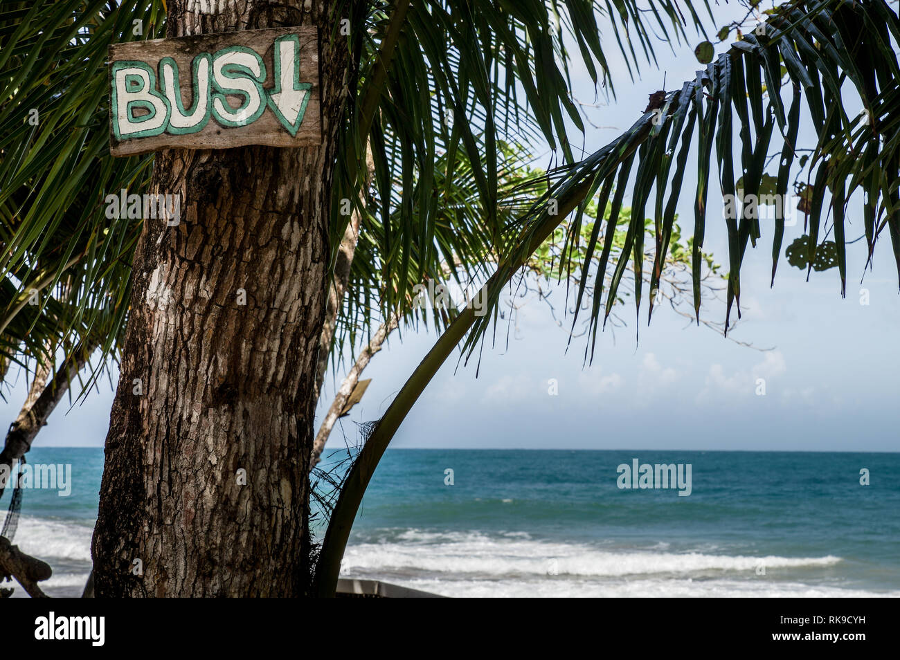 Rustic bus stop at Playa Bluff on Colon Island in Bocas Del Toro ...
