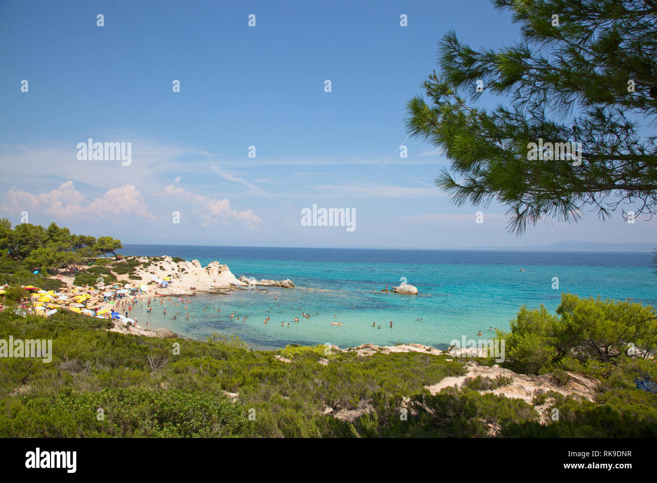 Aerial photo of the beautiful beach on Sitonia, Chalkidiki region ...