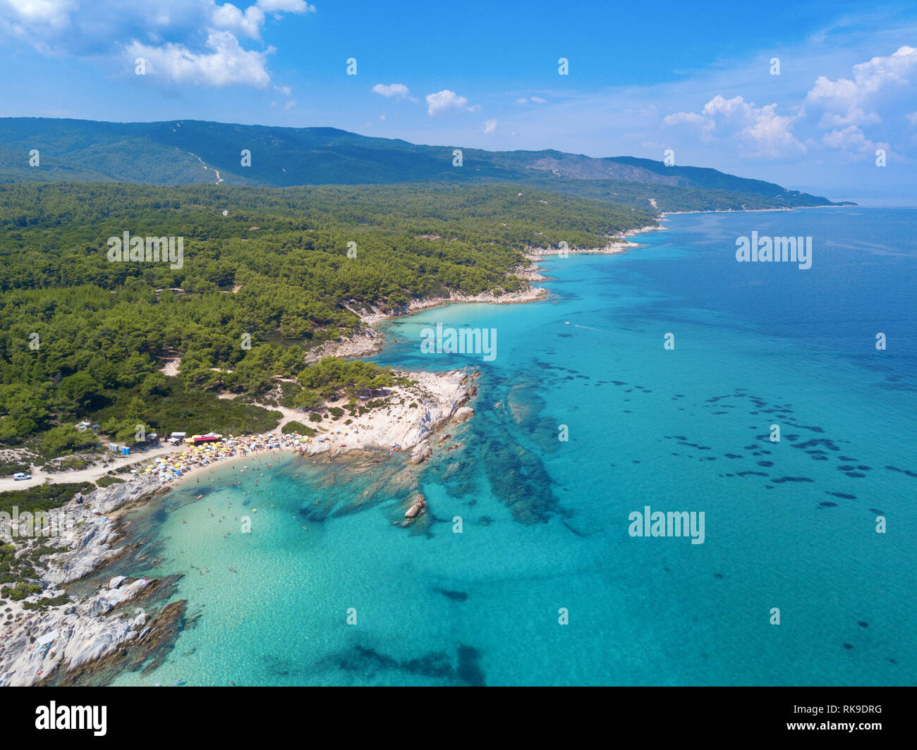 Aerial photo of the beautiful beach on Sitonia, Chalkidiki region ...