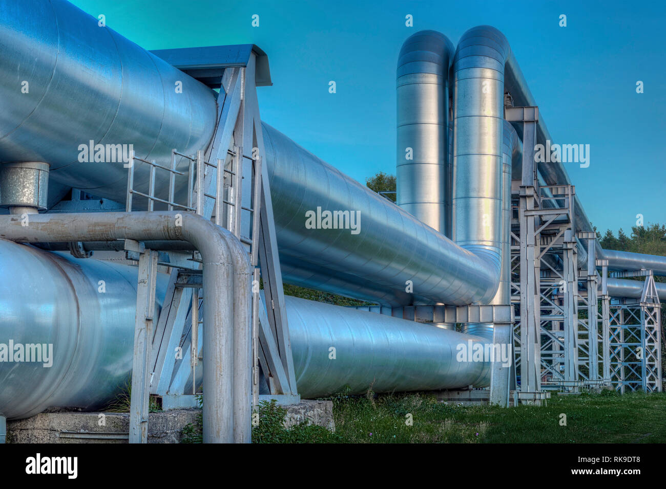 Industrial zone. The equipment of oil refining. Close-up of industrial ...