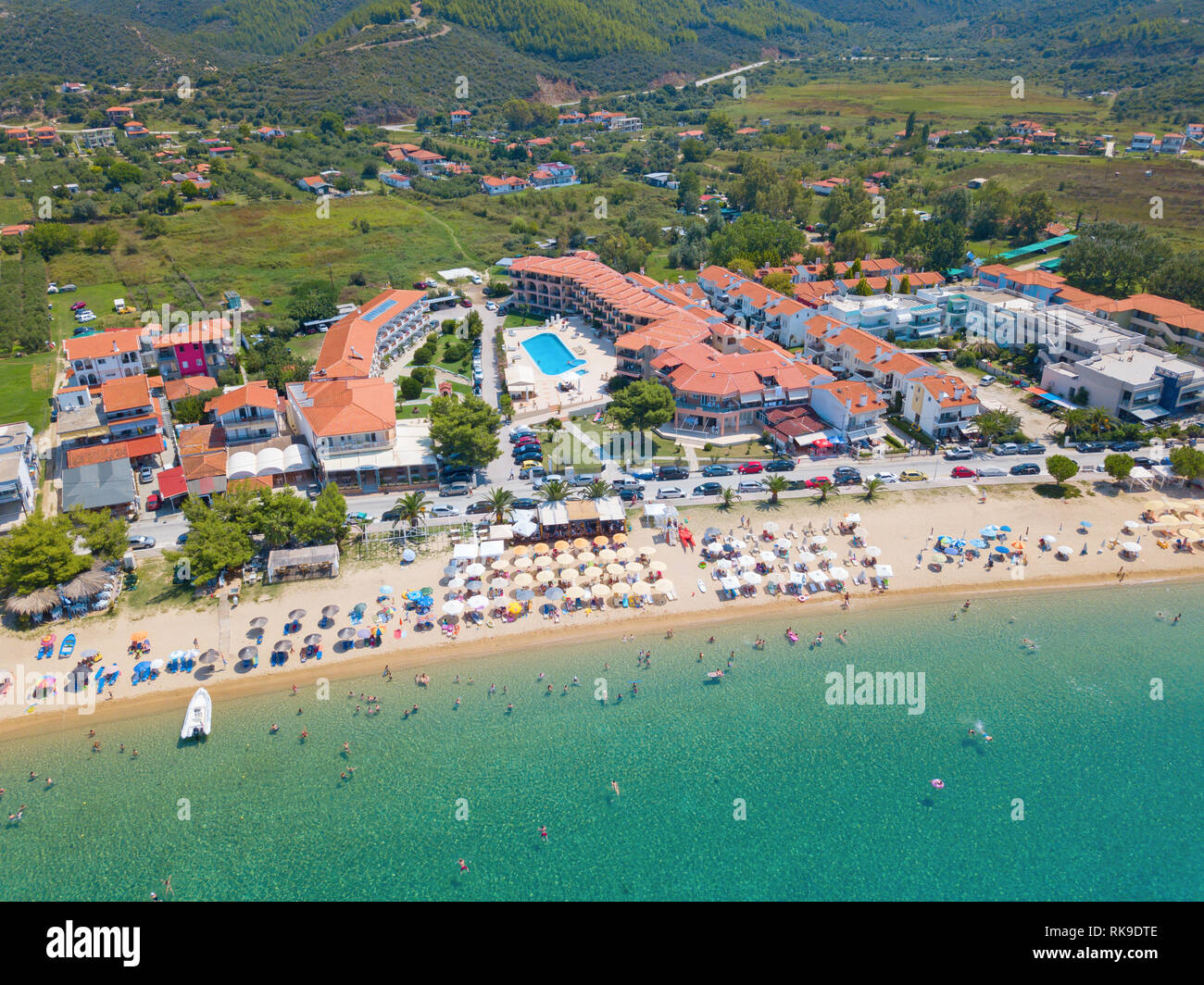 Aerial photo of the beautiful beach on Sitonia, Chalkidiki region ...