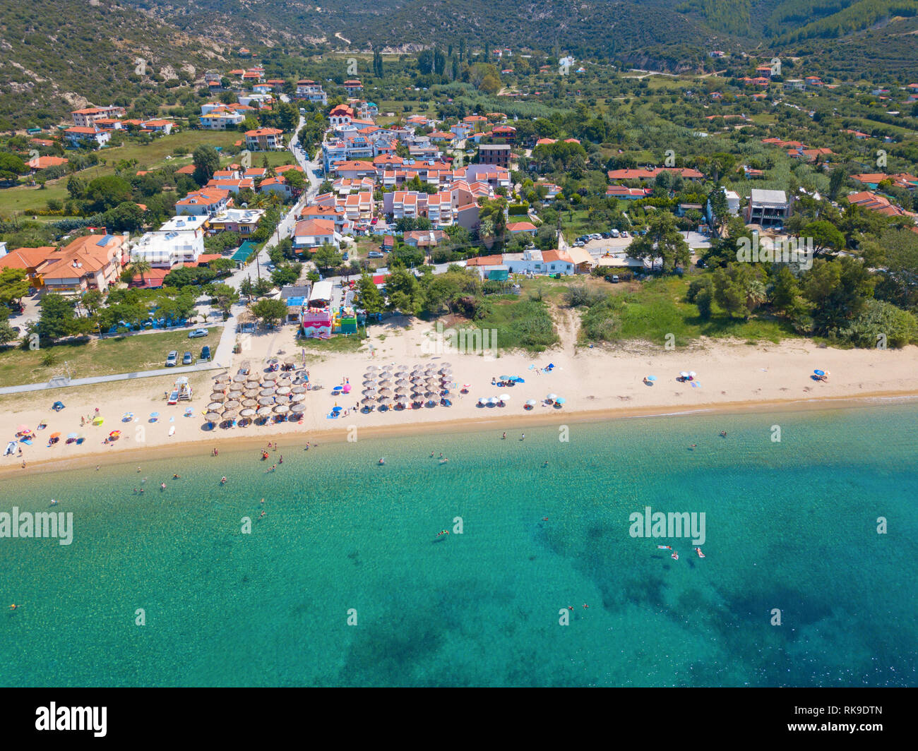 Aerial photo of the beautiful beach on Sitonia, Chalkidiki region ...