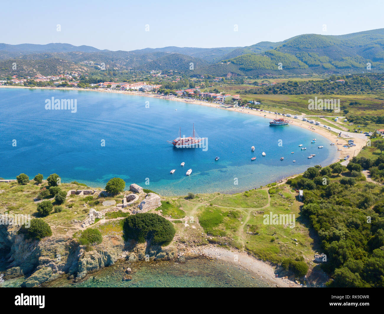 Aerial photo of the beautiful beach on Sitonia, Chalkidiki region ...