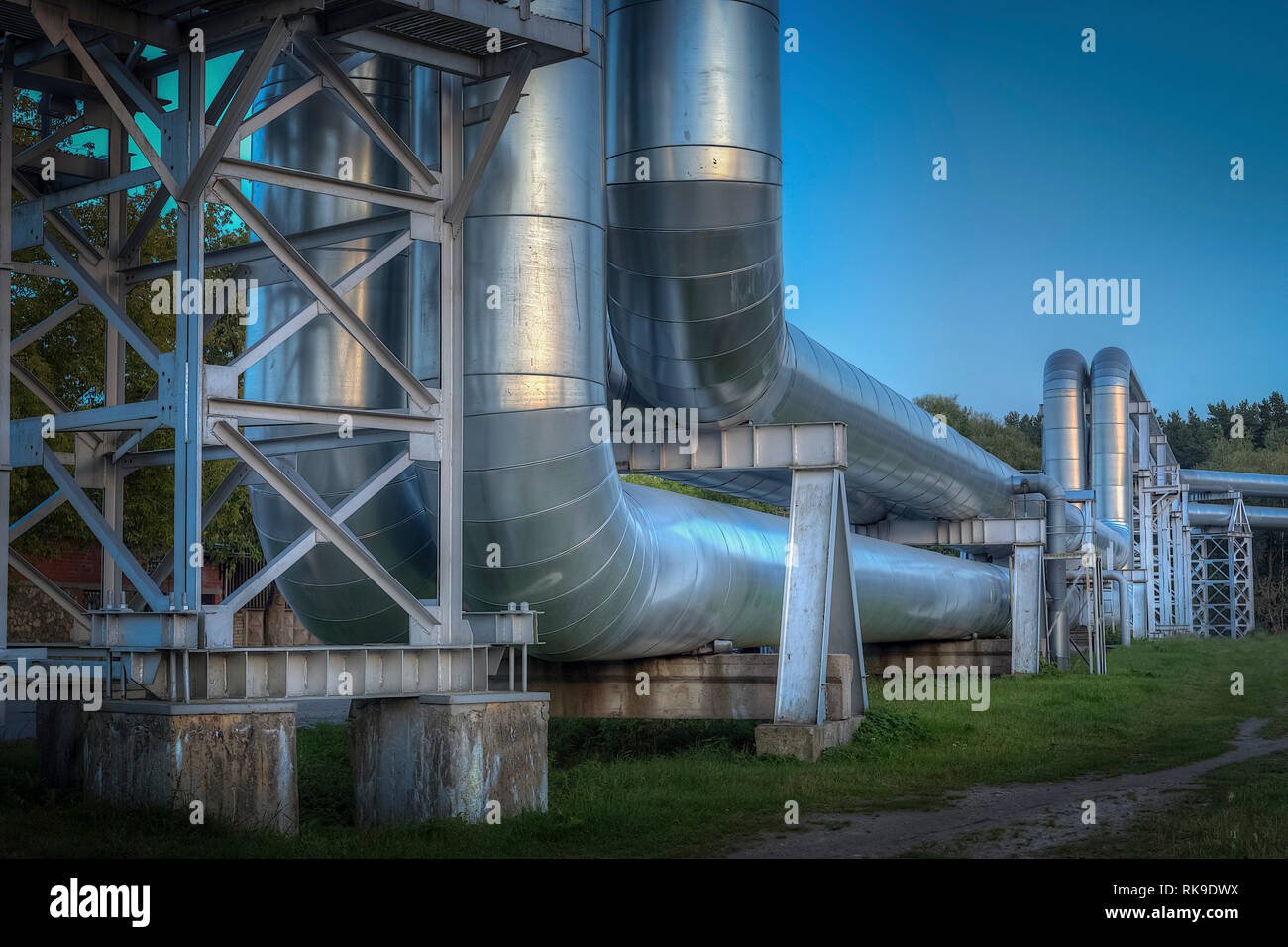 Industrial zone. The equipment of oil refining. Close-up of industrial ...