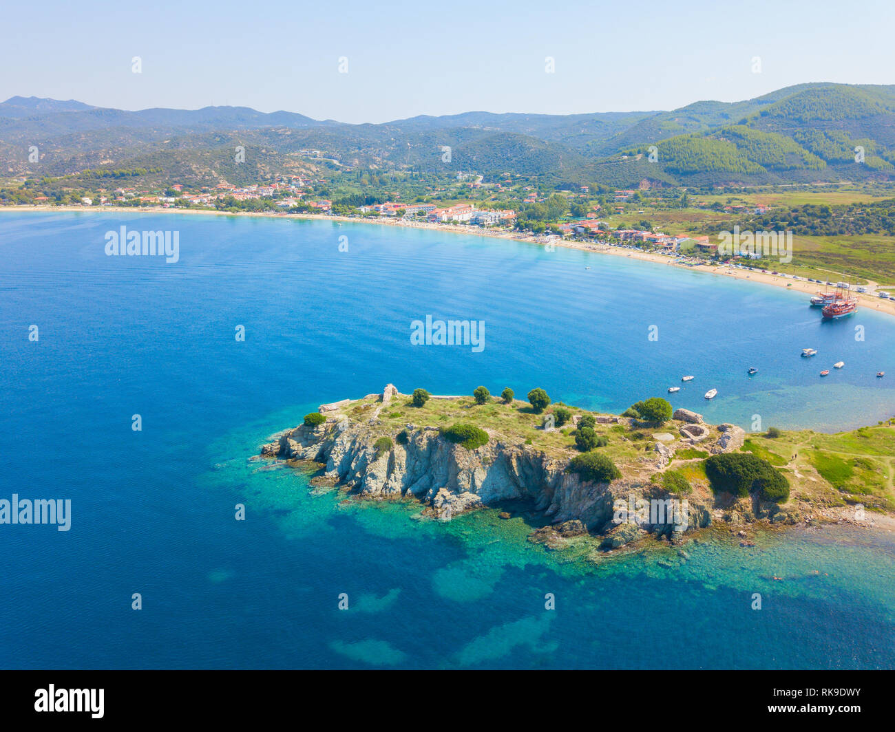 Aerial photo of the beautiful beach on Sitonia, Chalkidiki region ...