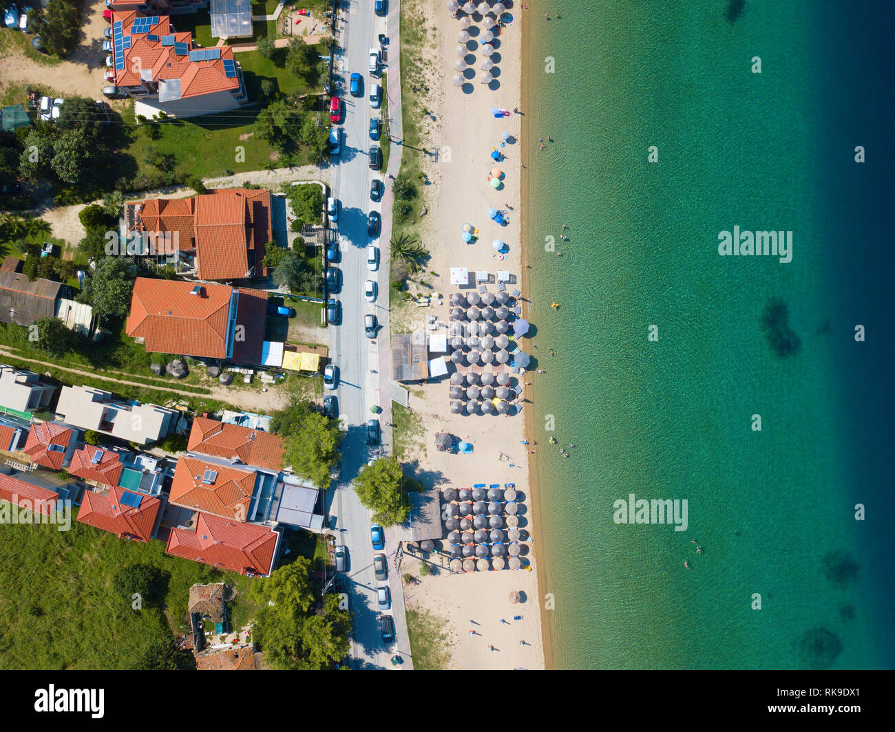 Aerial photo of the beautiful beach on Sitonia, Chalkidiki region ...