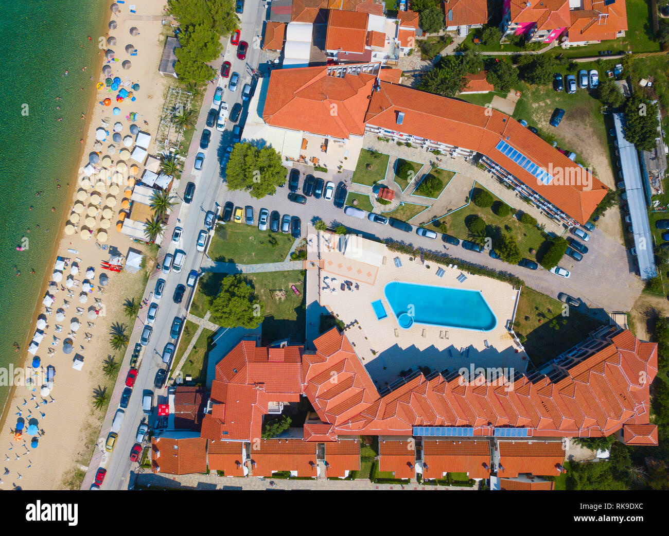 Aerial photo of the beautiful beach on Sitonia, Chalkidiki region ...