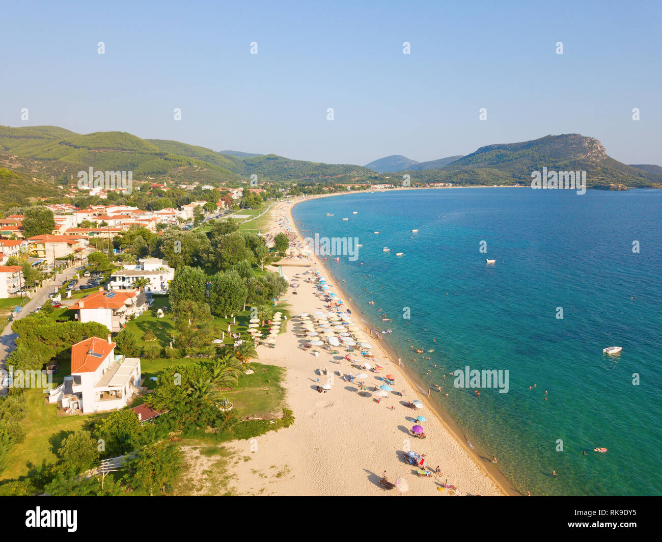 Aerial photo of the beautiful beach on Sitonia, Chalkidiki region ...