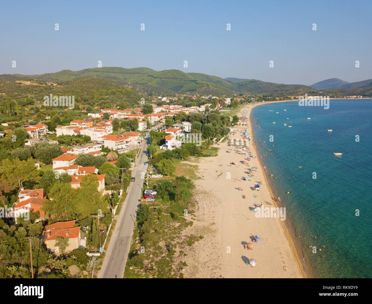Aerial photo of the beautiful beach on Sitonia, Chalkidiki region ...
