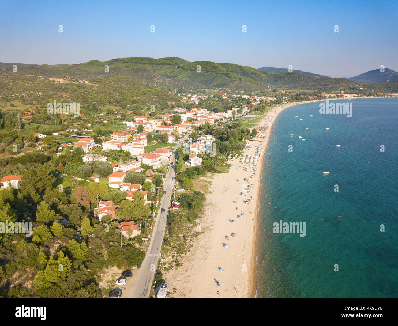 Aerial photo of the beautiful beach on Sitonia, Chalkidiki region ...
