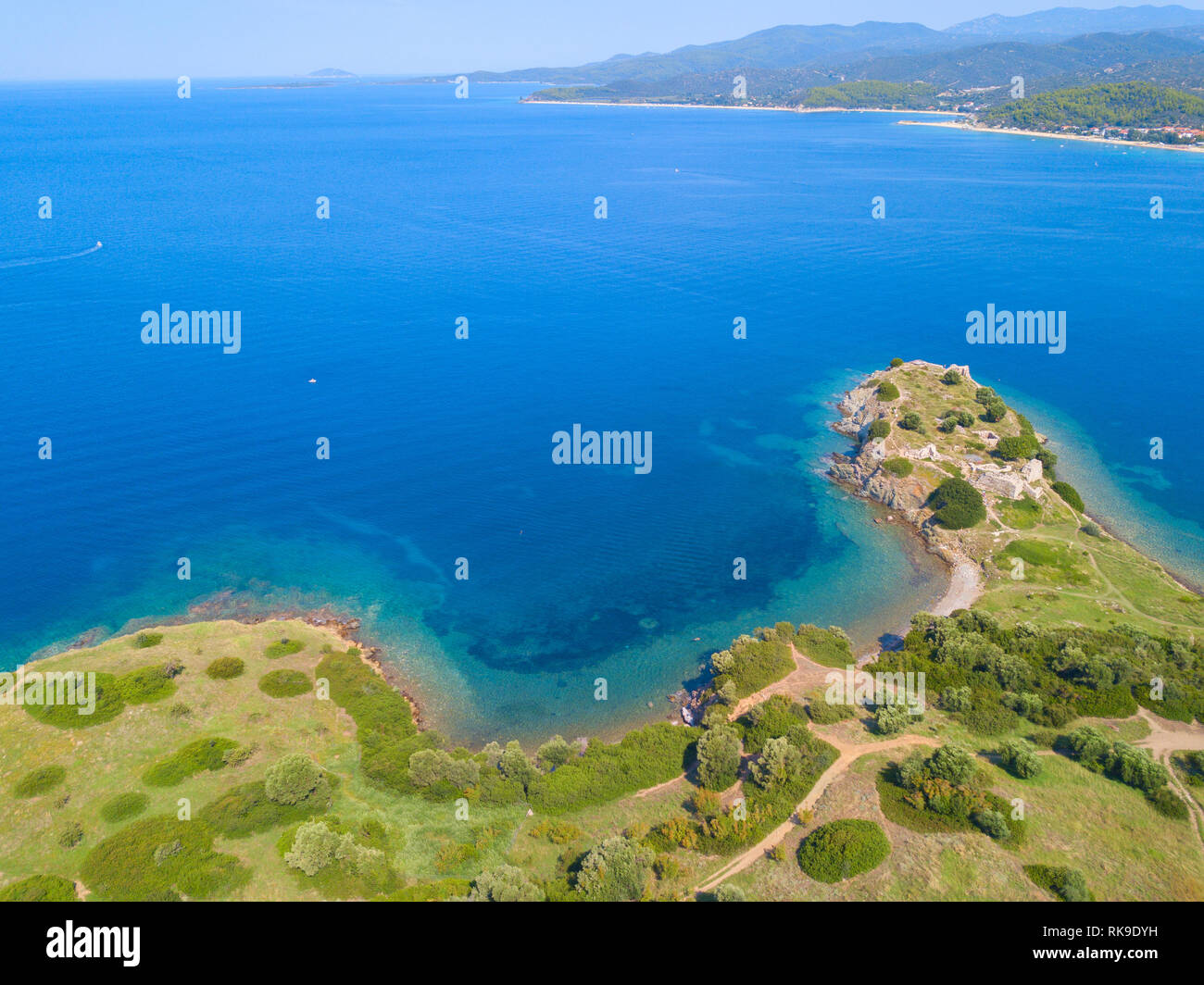 Aerial photo of the beautiful beach on Sitonia, Chalkidiki region ...
