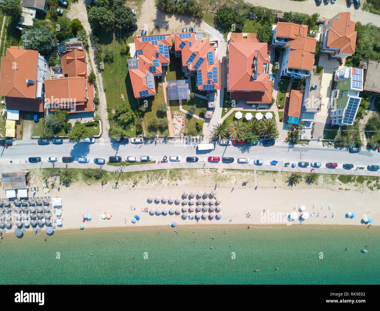 Aerial photo of the beautiful beach on Sitonia, Chalkidiki region ...