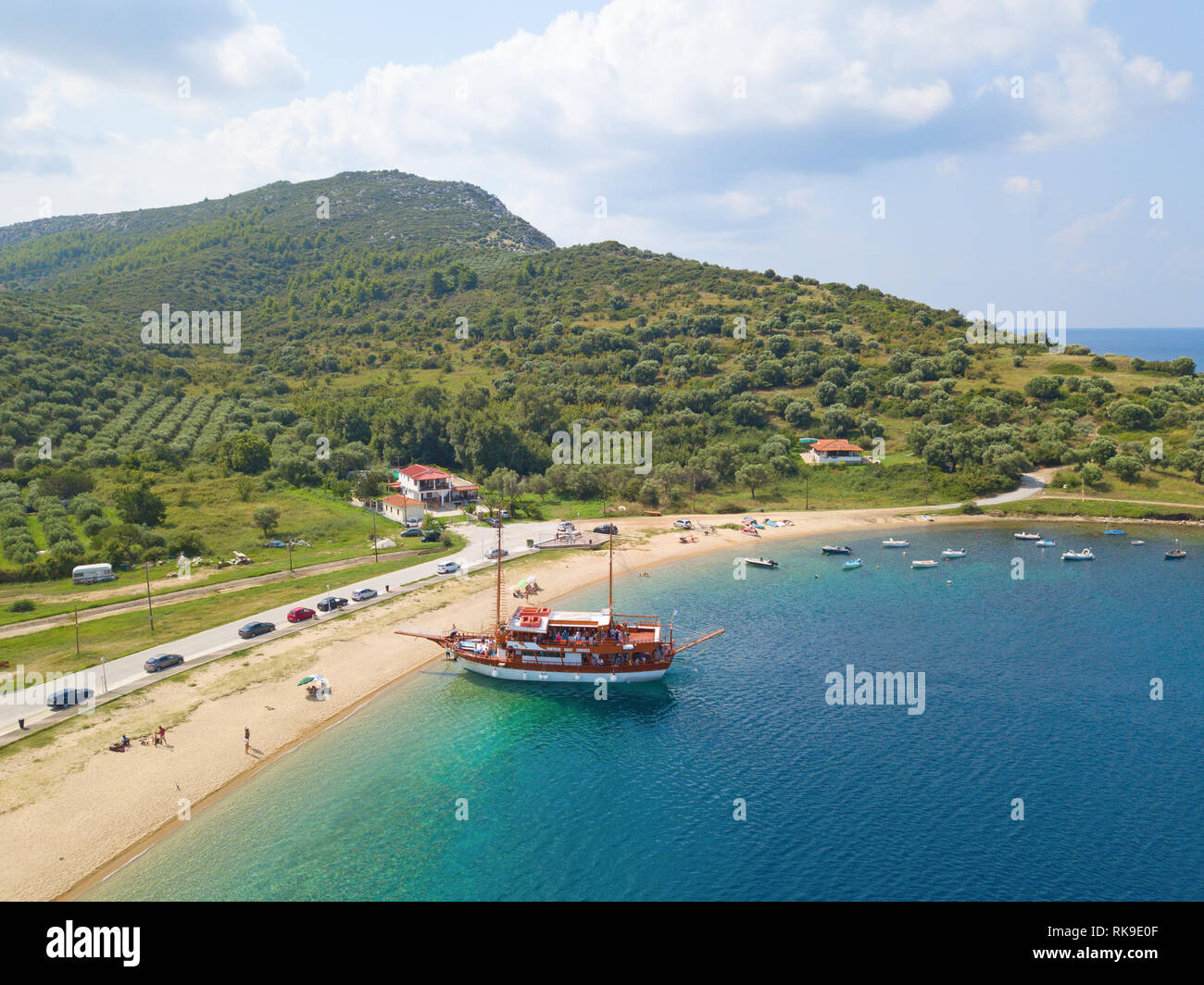 Aerial photo of the beautiful beach on Sitonia, Chalkidiki region ...