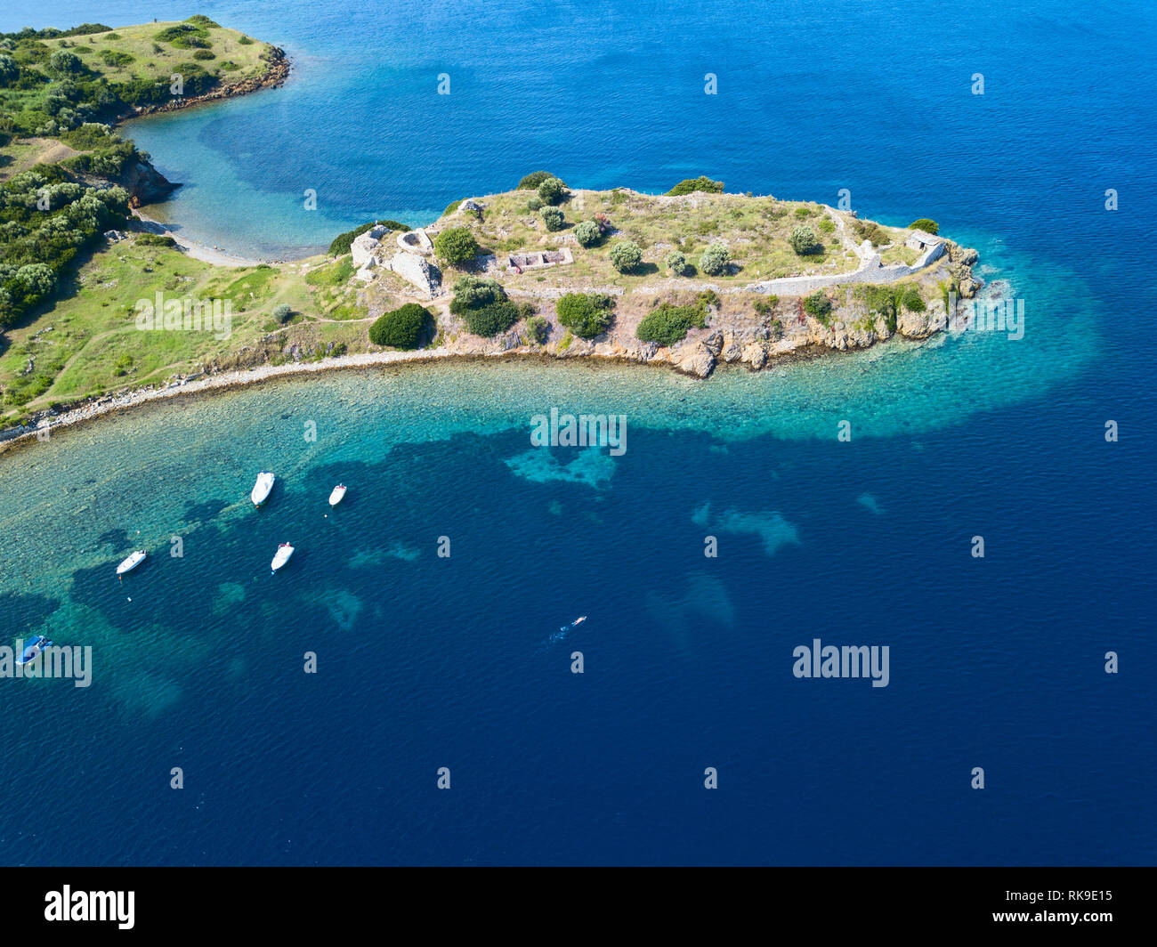 Aerial photo of the beautiful beach on Sitonia, Chalkidiki region ...