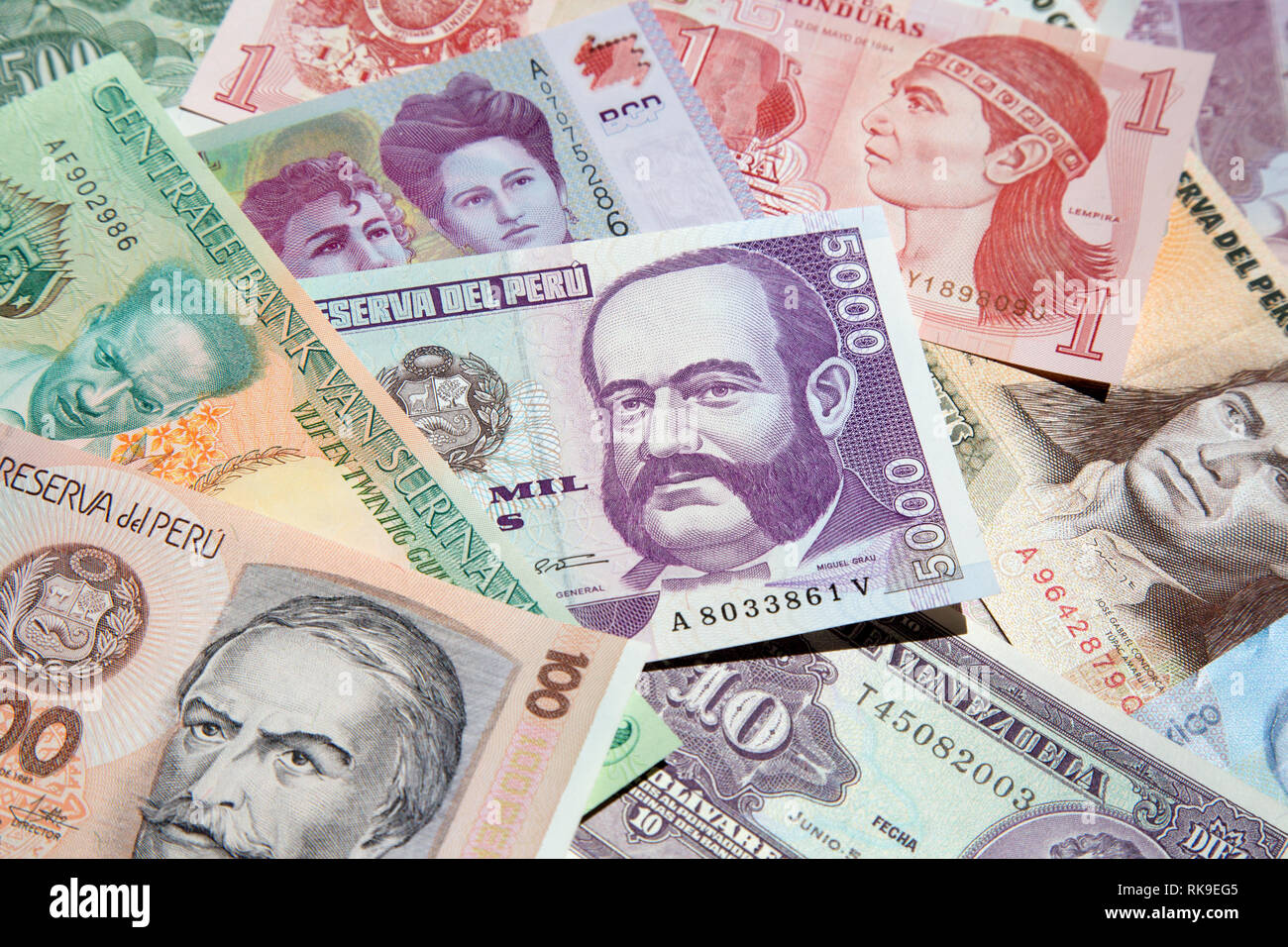 Variety of South American banknotes Stock Photo - Alamy