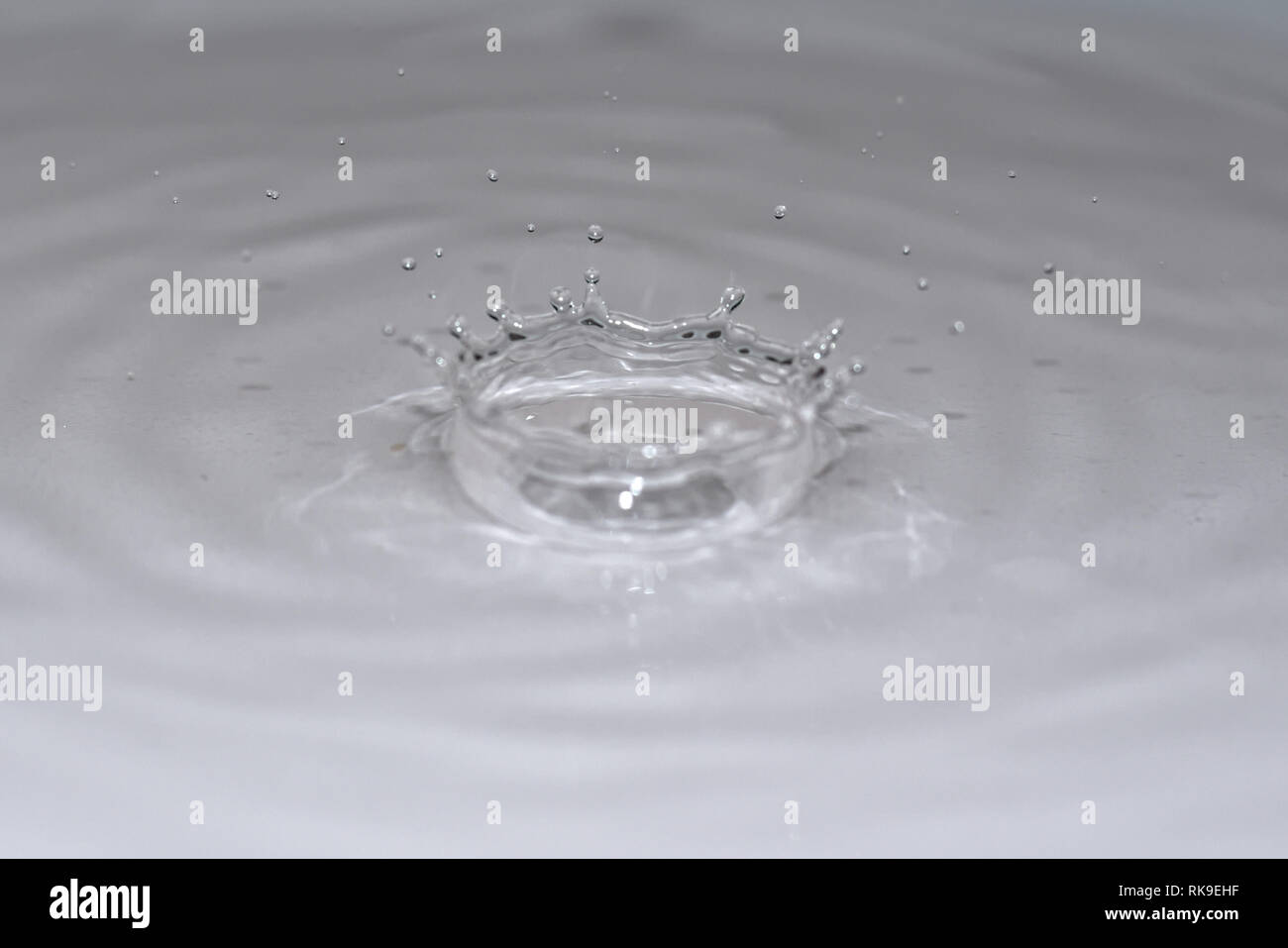 Water droplet creating splash and ripple Stock Photo - Alamy