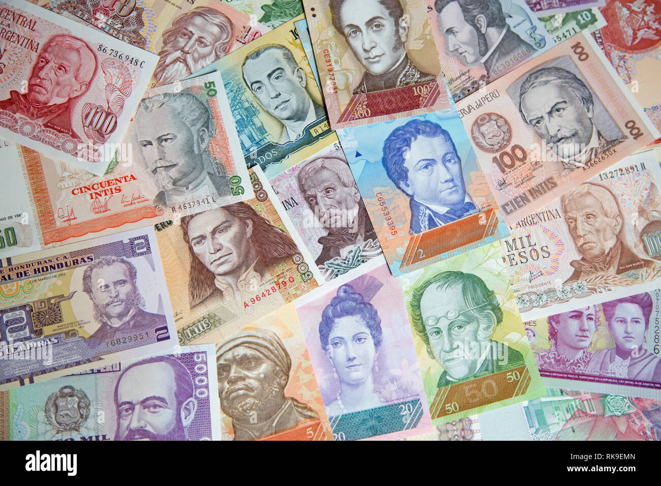 Variety of South American banknotes Stock Photo - Alamy