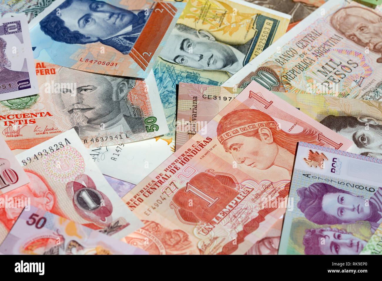 Variety of South American banknotes Stock Photo - Alamy