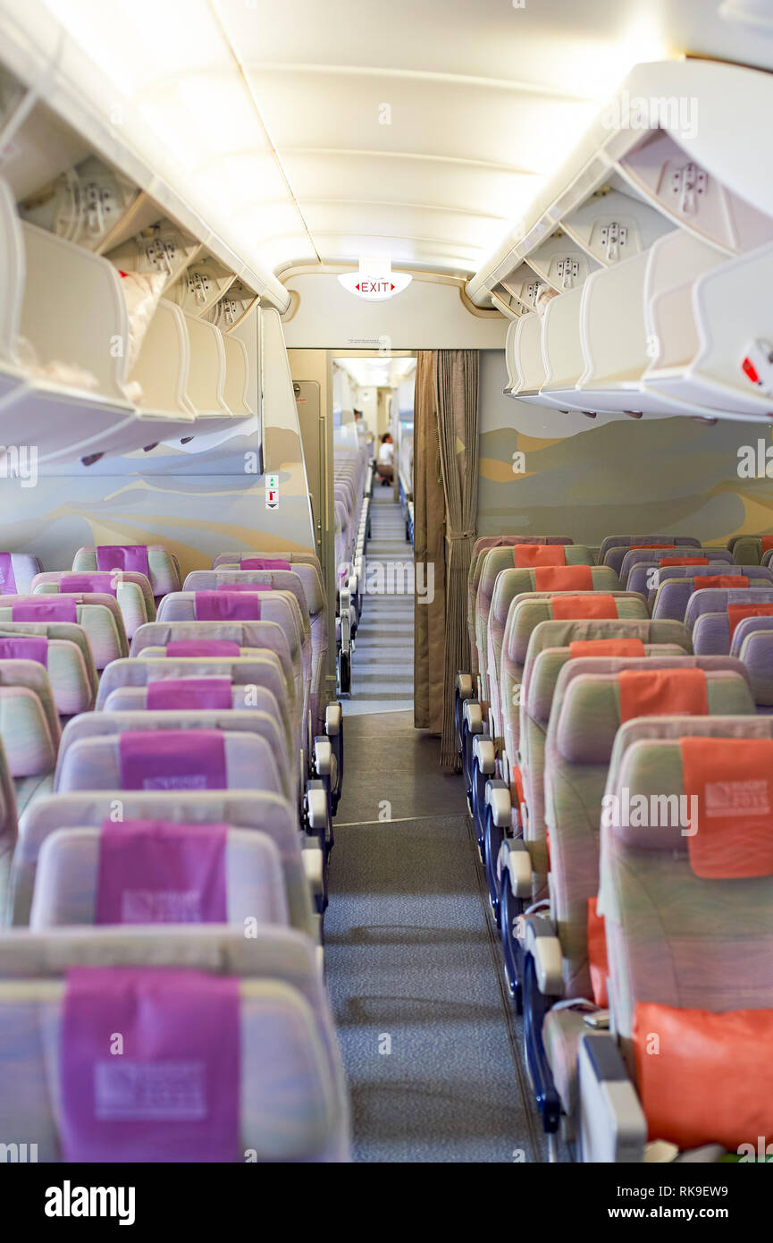 BANGKOK, THAILAND - SEPTEMBER 09, 2015: inside of Emirates Airbus A380 ...