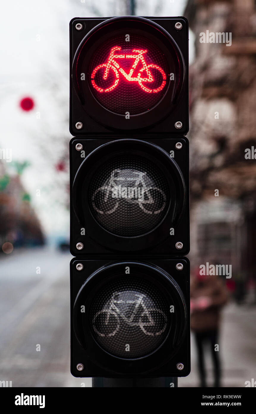 Bicycle traffic signal, red light, road bike, free bike zone or area ...