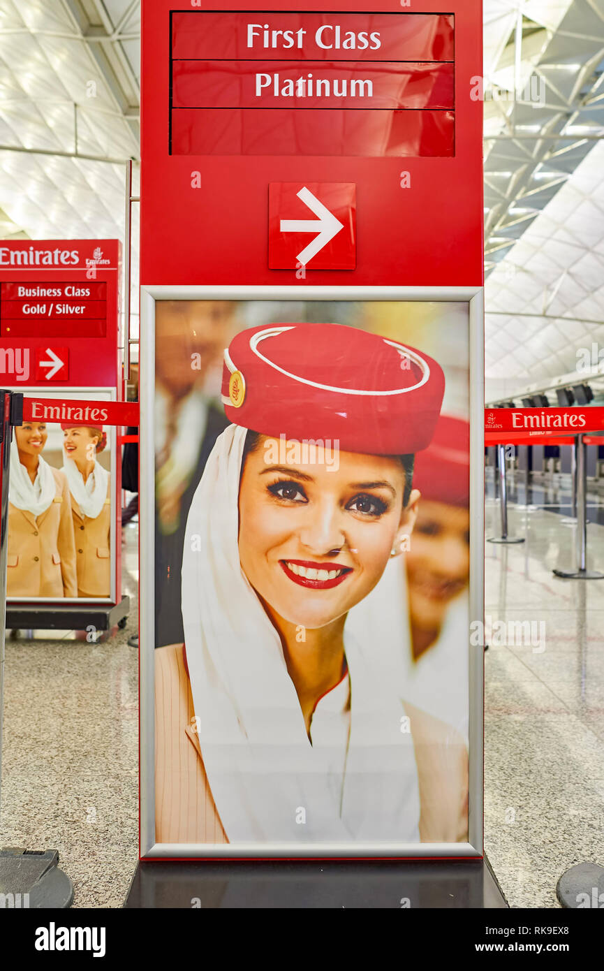 HONG KONG - SEPTEMBER 09, 2015: design of Emirates check in counters at ...