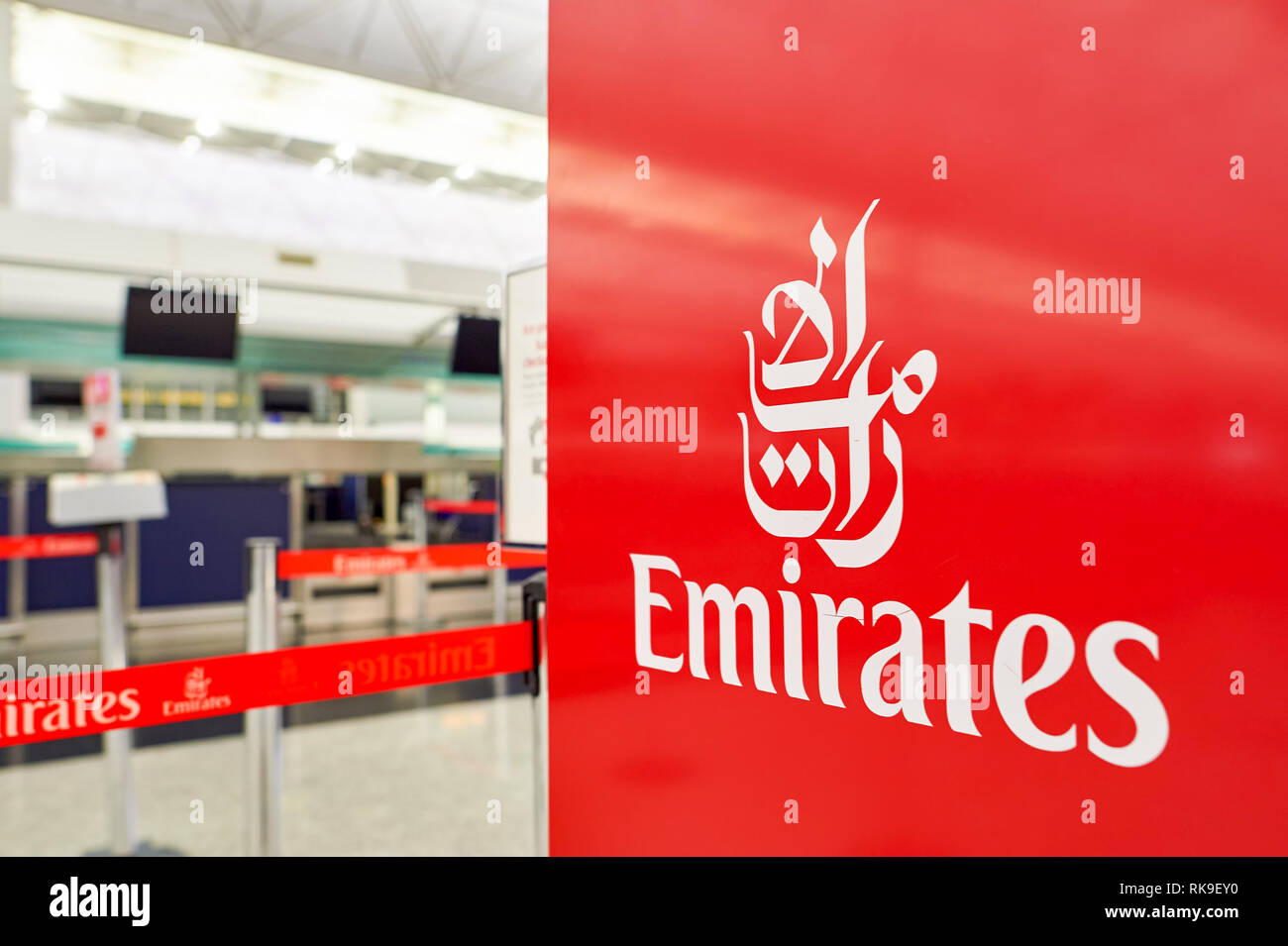 HONG KONG - SEPTEMBER 09, 2015: design of Emirates check in counters at ...