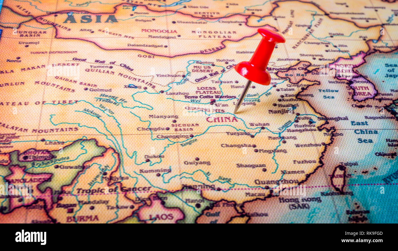 Red pin on China, Asia Stock Photo - Alamy