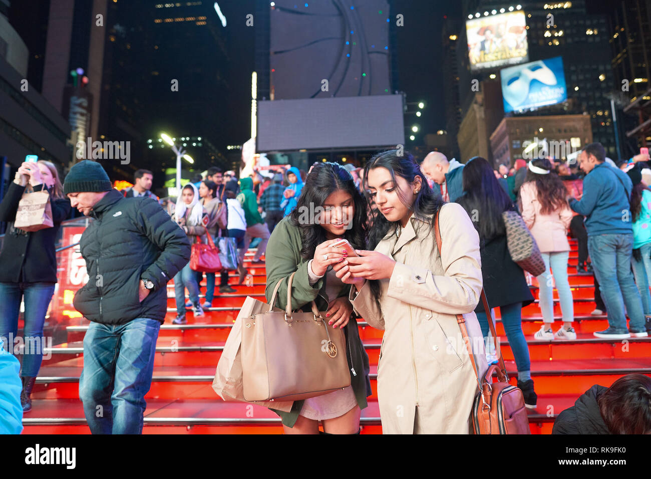 NEW YORK - CIRCA MARCH, 2016: outdoor portrait of young women at Times ...