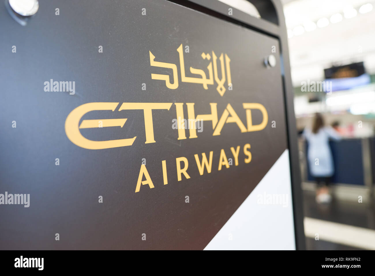 HONG KONG - MAY 12, 2016: design of Etihad check in counters at ...