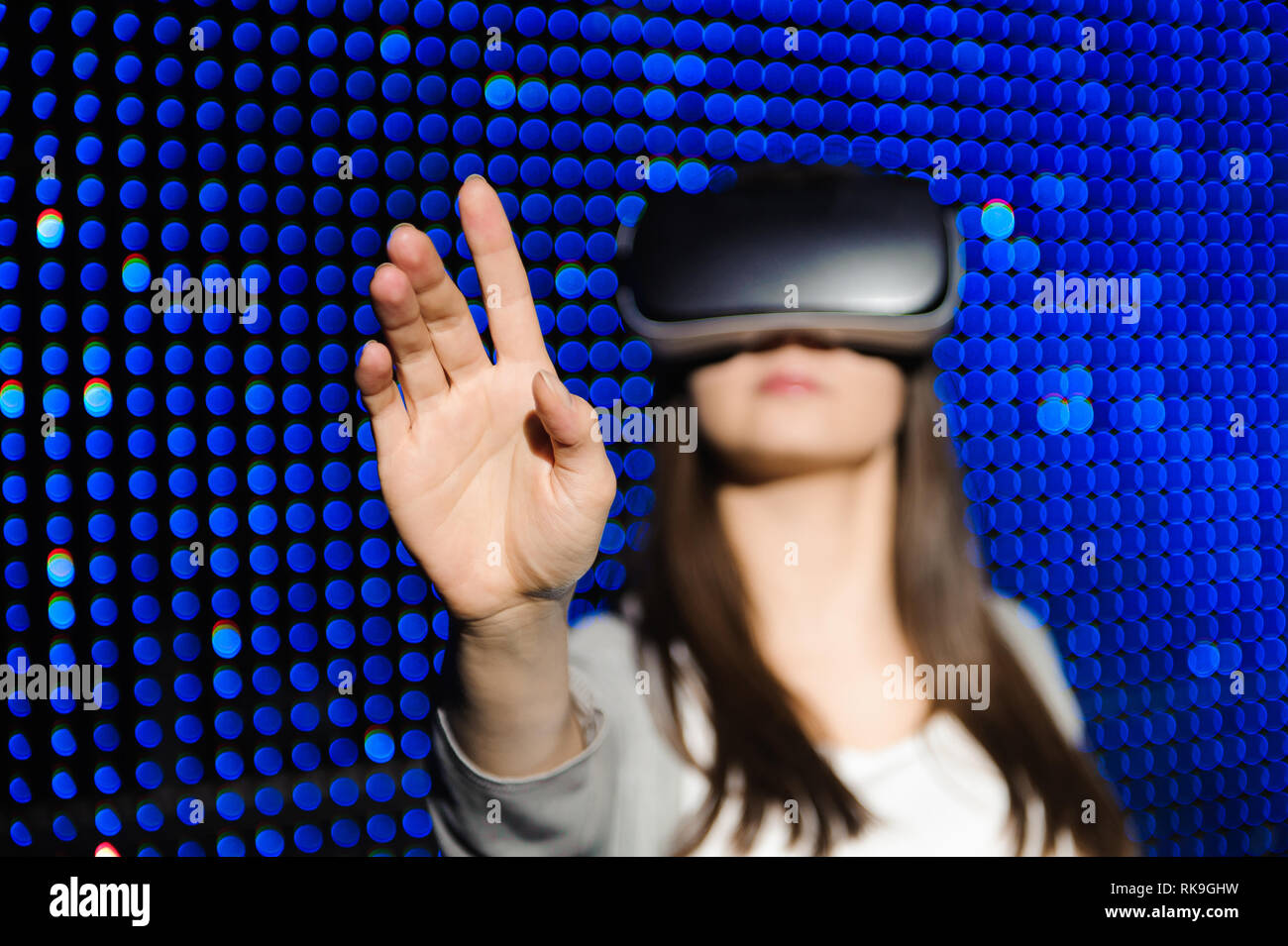 Young Woman Wear Virtual Reality Digital Glasses Stock Photo - Alamy