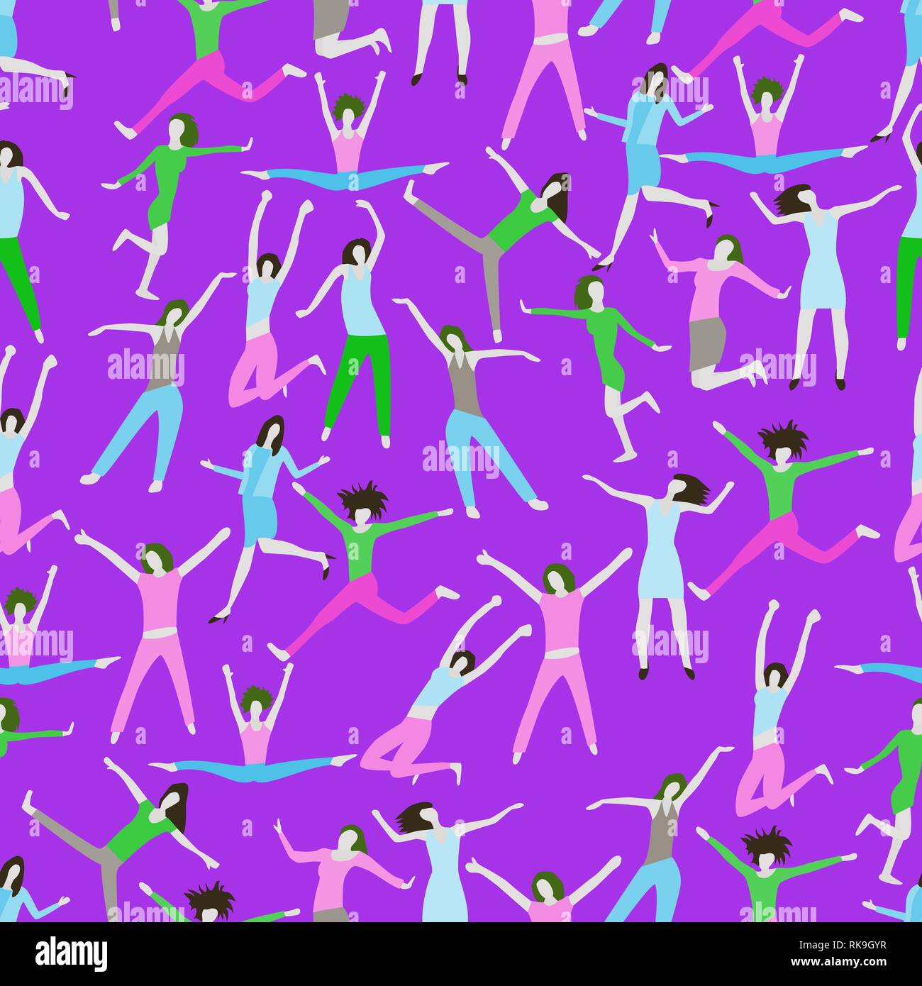 Seamless texture with girls in different poses on a purple background ...