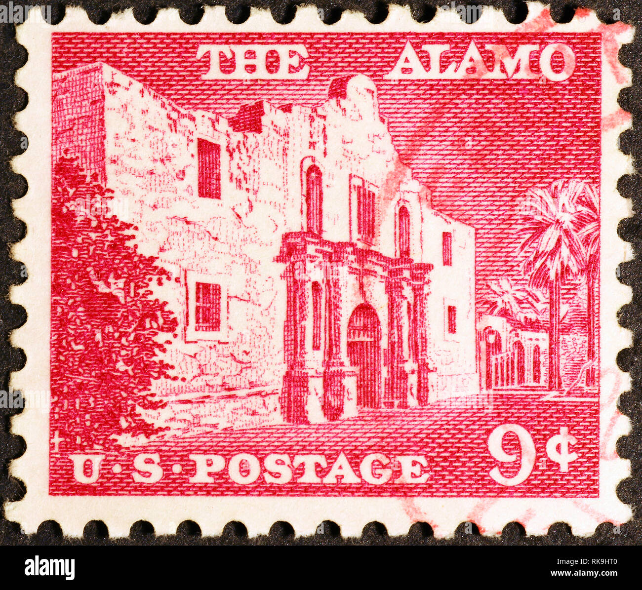 Alamo mission on vintage american postage stamp Stock Photo - Alamy