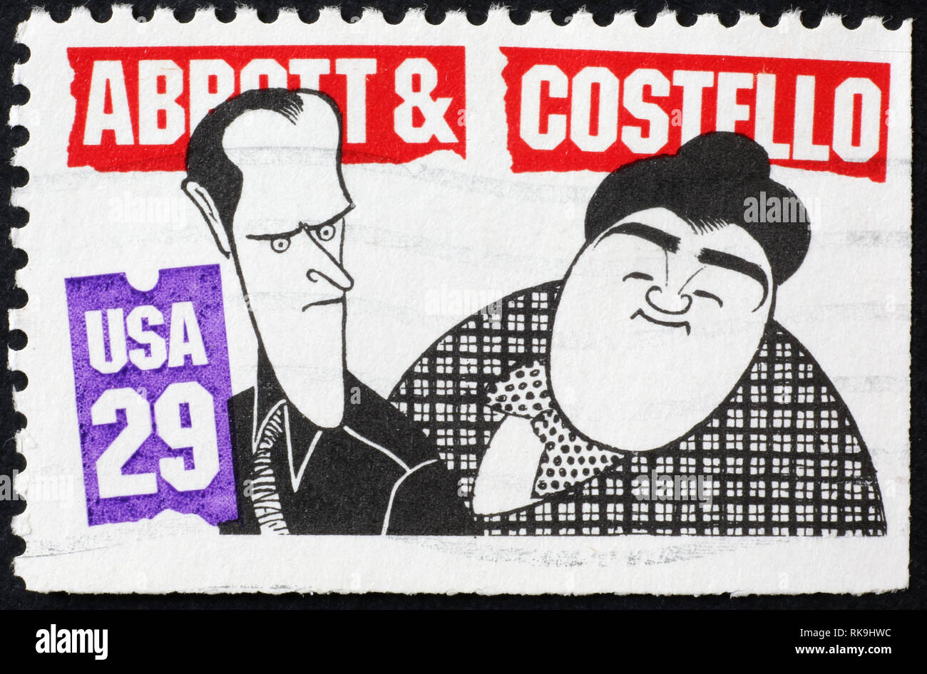 Abbott and Costello on american postage stamp Stock Photo - Alamy