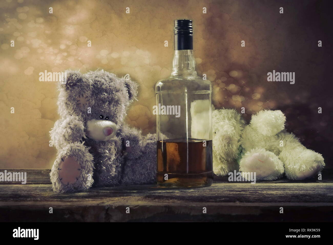 Two Teddy Bears drunk bourbon whiskey at Christmas Stock Photo - Alamy
