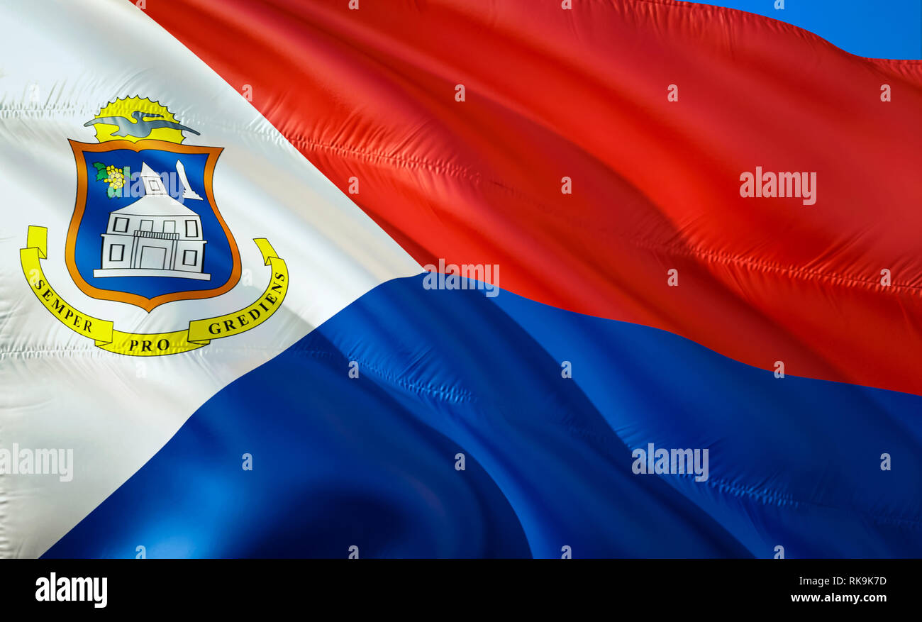 Flag of Sint Maarten. 3D Waving flag design. The Caribbean national ...